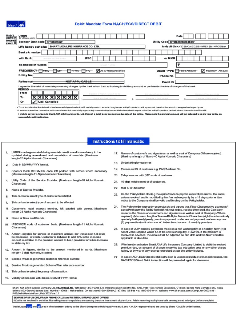 Fillable Online NACH Mandate Form 14-2022Revised Fax Email Print ...