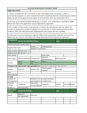 Fillable Online Free PCB SPONSORSHIP REQUEST FORM.xlsx Fax Email Print ...