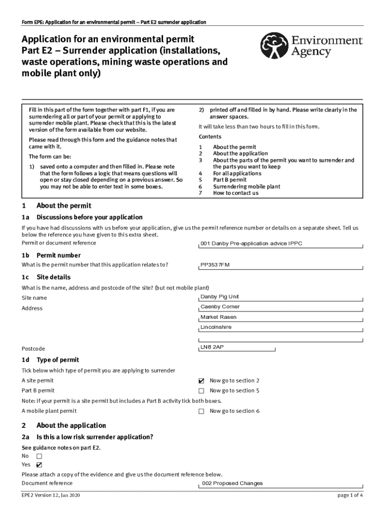 Fillable Online Application for an environmental permit Part E2 ...