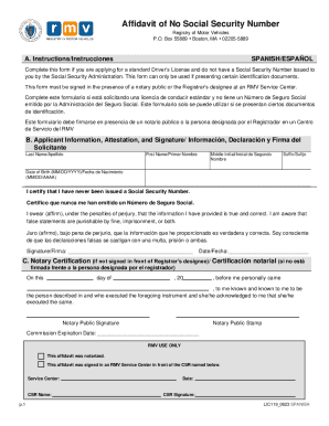 Fillable Online Affidavit of No Social Security Number Fax Email Print ...
