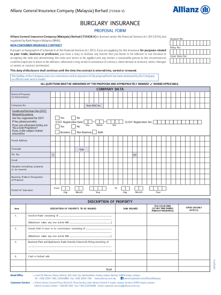Fillable Online Fillable Online Allianz General Insurance Company ...