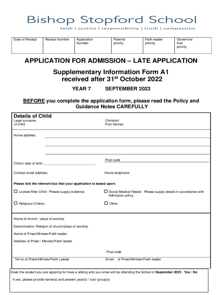 Fillable Online LATE APPLICATION Supplementary Information Form A1