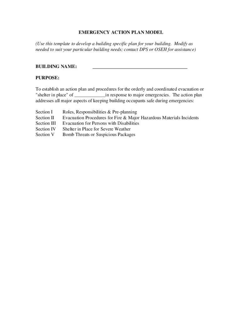 Fillable Online EMERGENCY ACTION PLAN MODEL (Use this template to ...