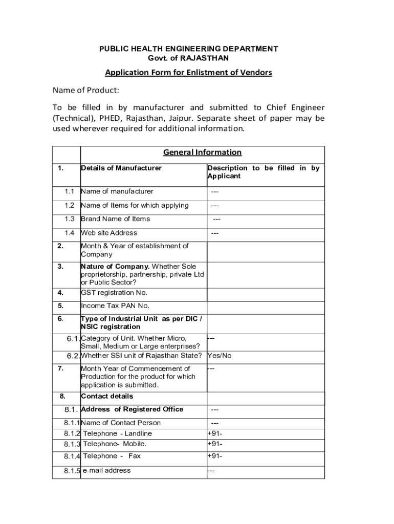 Fillable Online Application Form for Enlistment of Vendors Name of ...