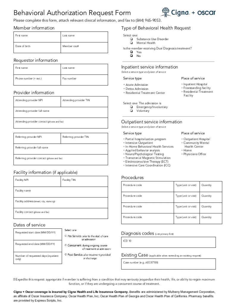 Fillable Online Outpatient Behavioral Health Prior Authorization Request ... Fax Email Print ...