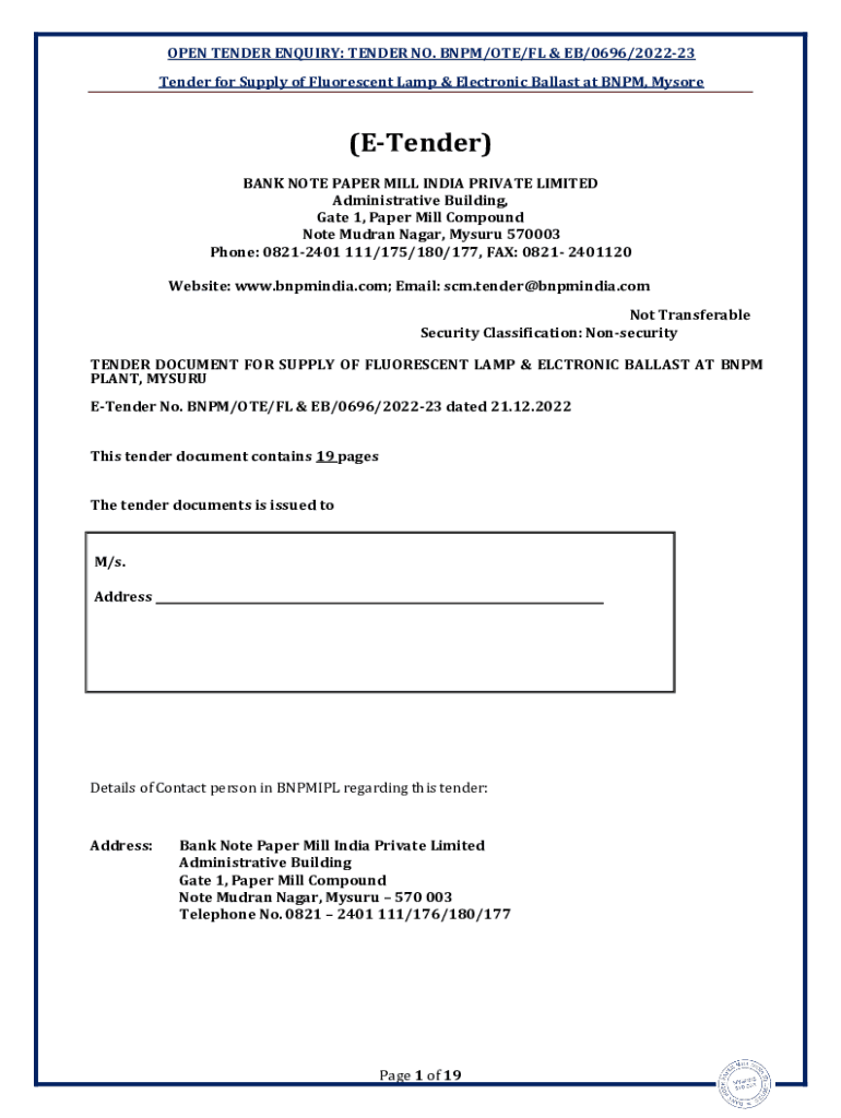 Fillable Online Non-security TENDER DOCUMENT FOR PROVIDING ... Fax ...
