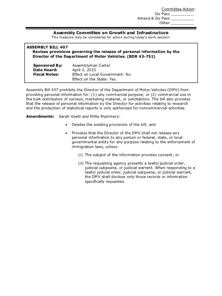 Fillable Online Bill Page for AB 407. Bill Page for AB 407 Fax Email ...