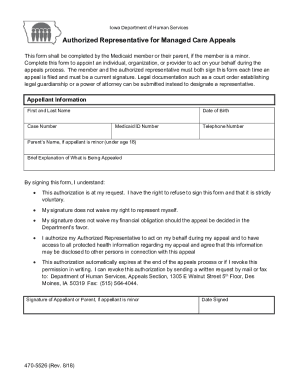 Fillable Online Representative for Managed Care Appeals Form ...