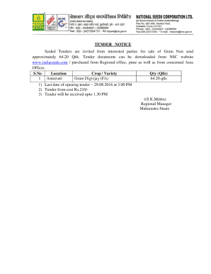 Fillable Online TENDER NOTICE Sealed Tenders are invited from ... Fax ...