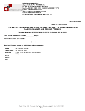 Fillable Online TENDER DOCUMENT FOR PURCHASE OF: PROCUREMENT OF SPARES ...