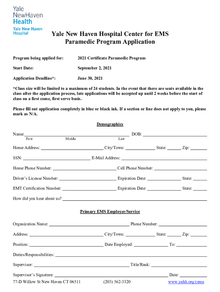 Fillable Online 2021 Certificate Paramedic Program Tentative Schedule ...