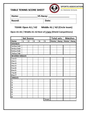 Fillable Online TABLE TENNIS SCORE SHEET - Home Fax Email Print - pdfFiller