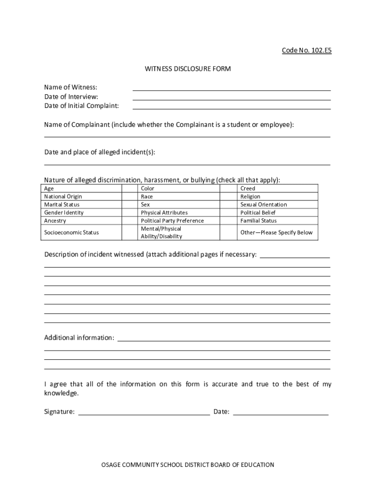 Fillable Online ACA-E-2 WITNESS DISCLOSURE FORM Name of ... Fax Email ...