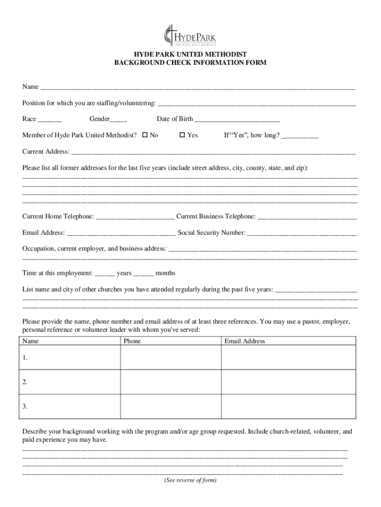 Fillable Online Who We Are - Hyde Park United Methodist Church Fax ...