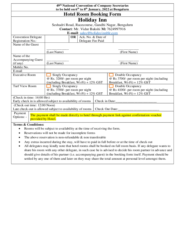 Fillable Online Hotel Room Booking Form - Holiday Inn Fax Email Print ...