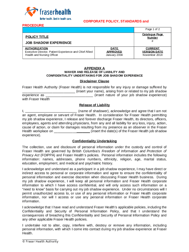 confidentiality undertaking for job shadow experience Doc Template ...