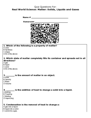 Fillable Online States of Matter Quiz - Questions & Answers, Solid ...