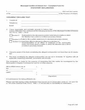 Fillable Online Municipal Conflict of Interest Act Complaint Form and ...