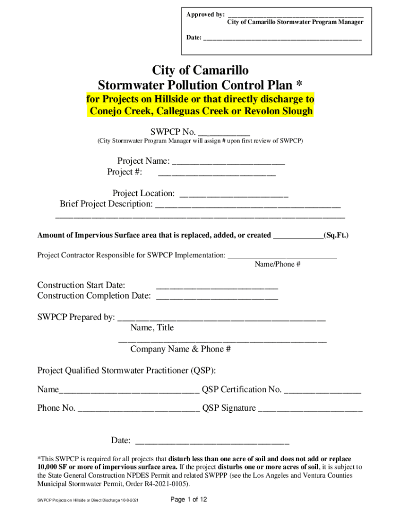 Fillable Online City of Camarillo Stormwater Pollution Control Plan ...