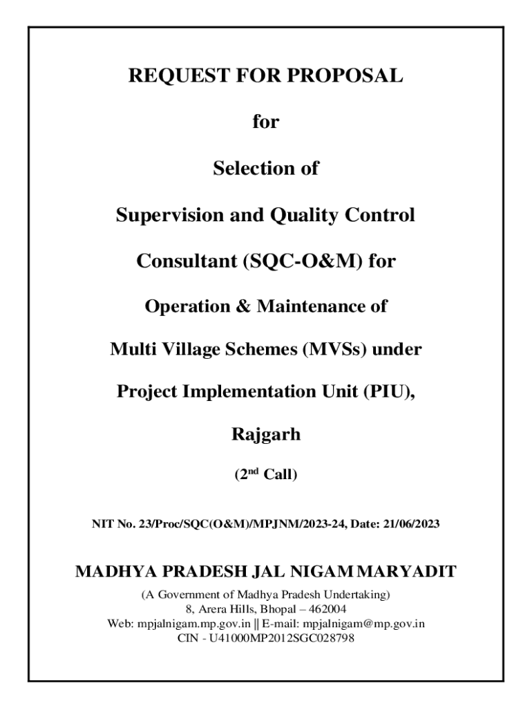 Fillable Online REQUEST FOR PROPOSAL for Selection of Supervision ...