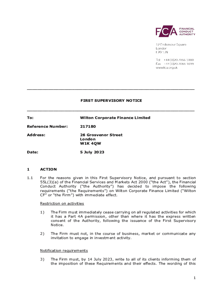 Fillable Online First Supervisory Notice: Dolfin Financial (UK) Limited ...