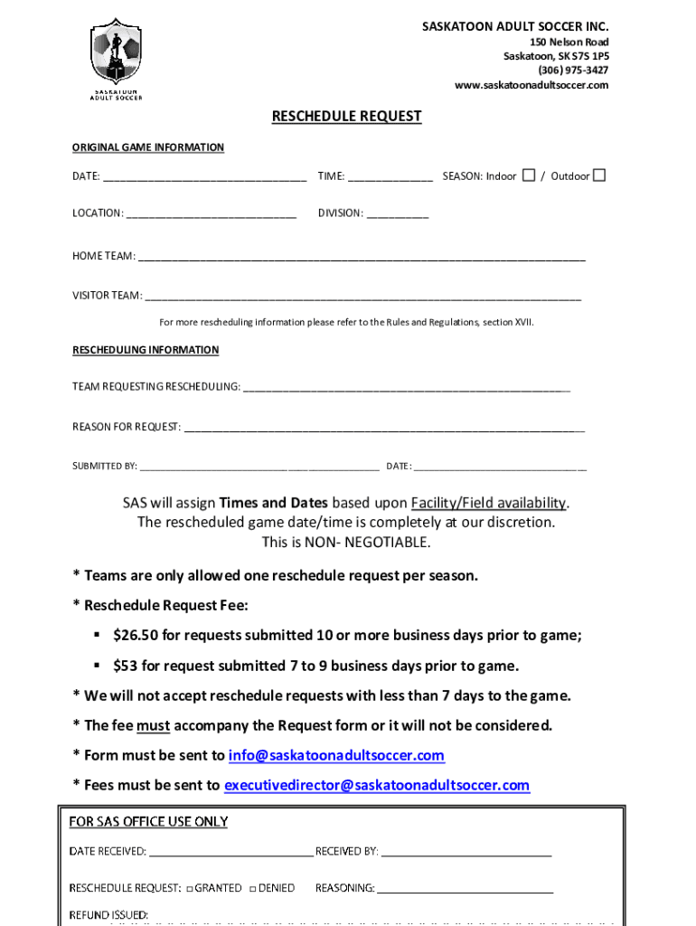 Fillable Online Reschedule Request Form Fax Email Print - pdfFiller