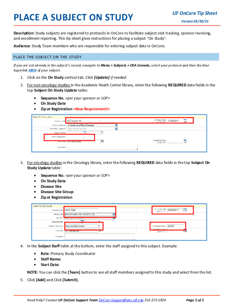 Fillable Online OnCore Tip Sheets and Forms Fax Email Print - pdfFiller