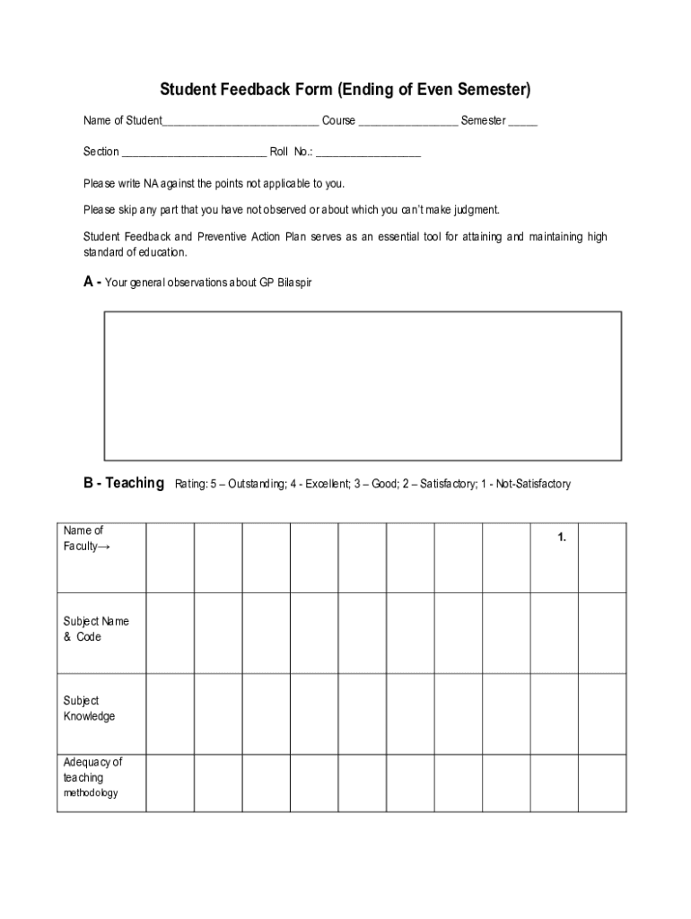Fillable Online West Bengal State University Student's Feedback Form ...