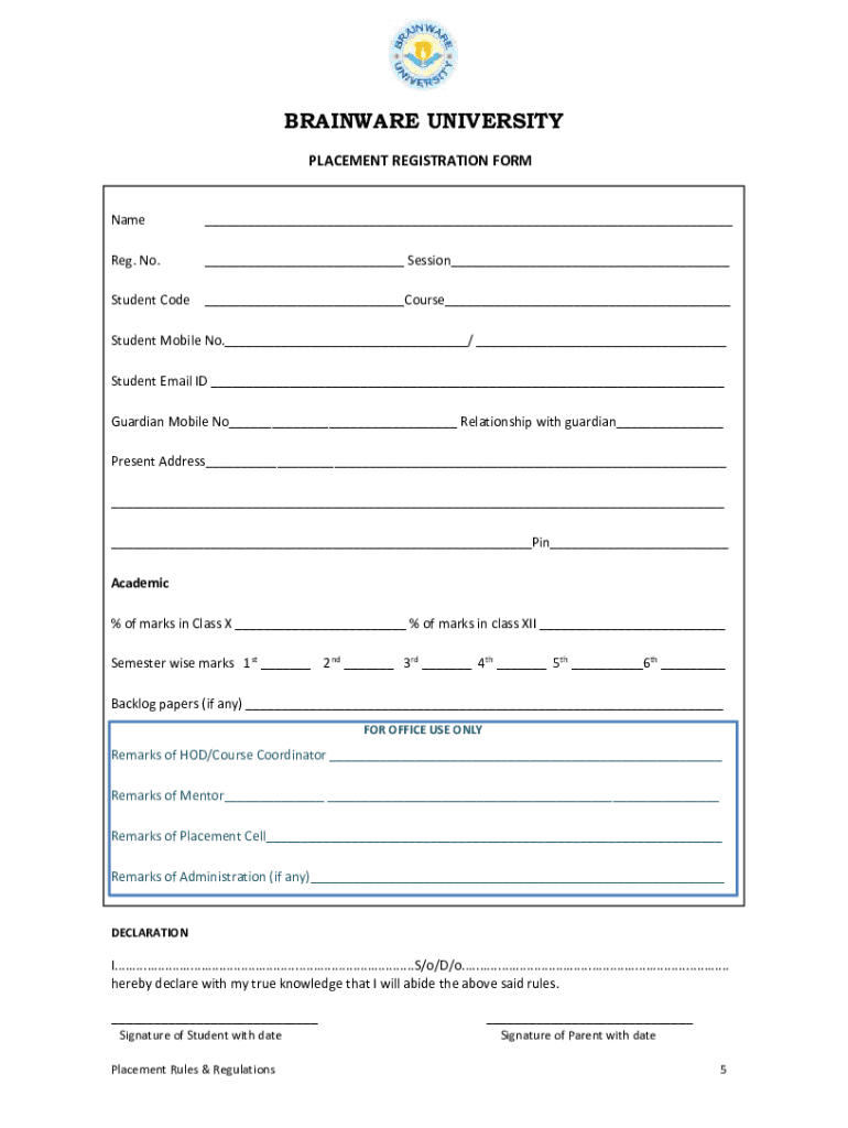 Fillable Online Placement rules and regulations alongwith registration form Fax Email Print ...