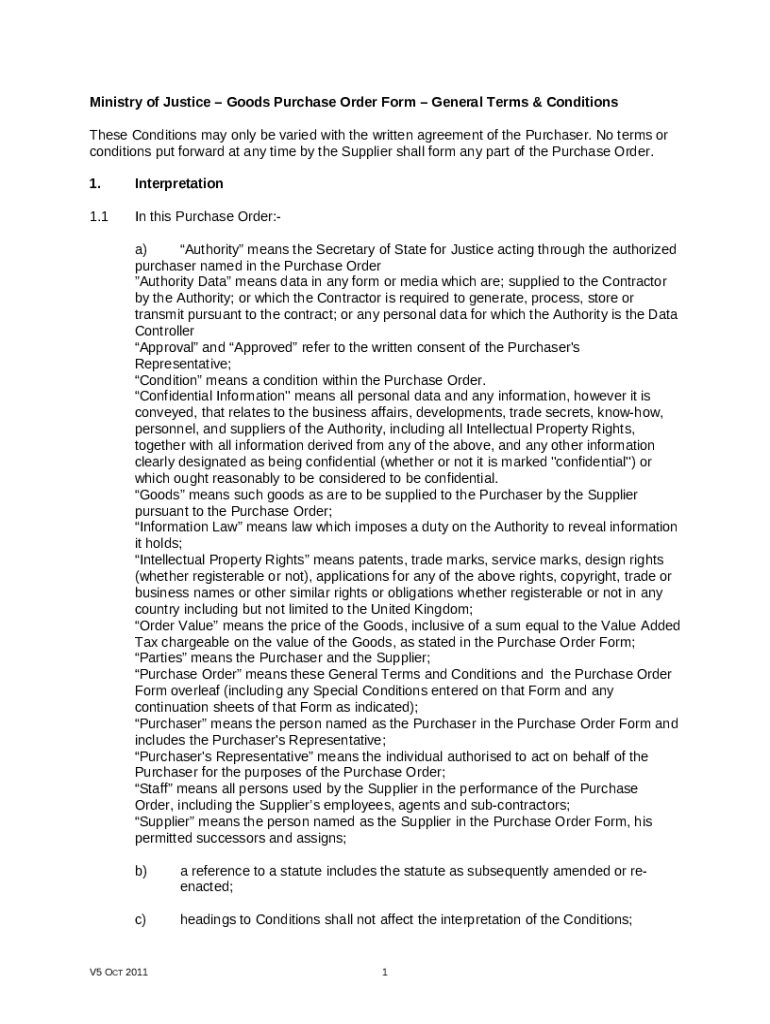 Ministry of Justice Services Purchase Order Doc Template | pdfFiller