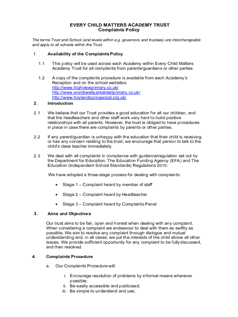 Fillable Online Every Child Matters Academy Trust Records Management Policy Fax Email Print ...