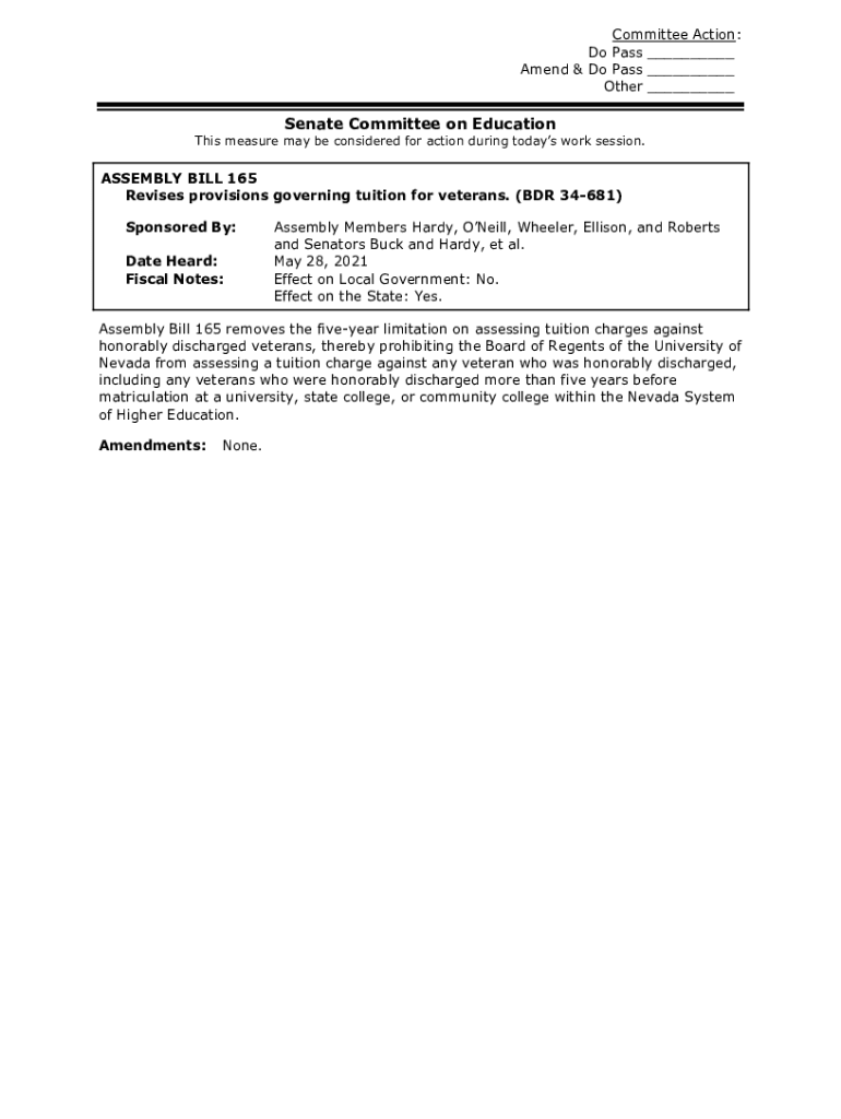 Fillable Online Bill Page for AB 165. Bill Page for AB 165 Fax Email ...