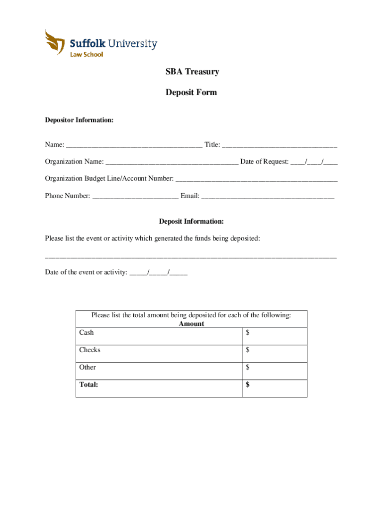 Fillable Online SBA Treasury Deposit Form Fax Email Print - pdfFiller