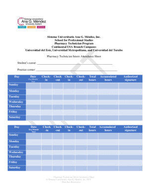 Fillable Online Pharmacy Technician Intern Attendance Sheet Fax Email ...