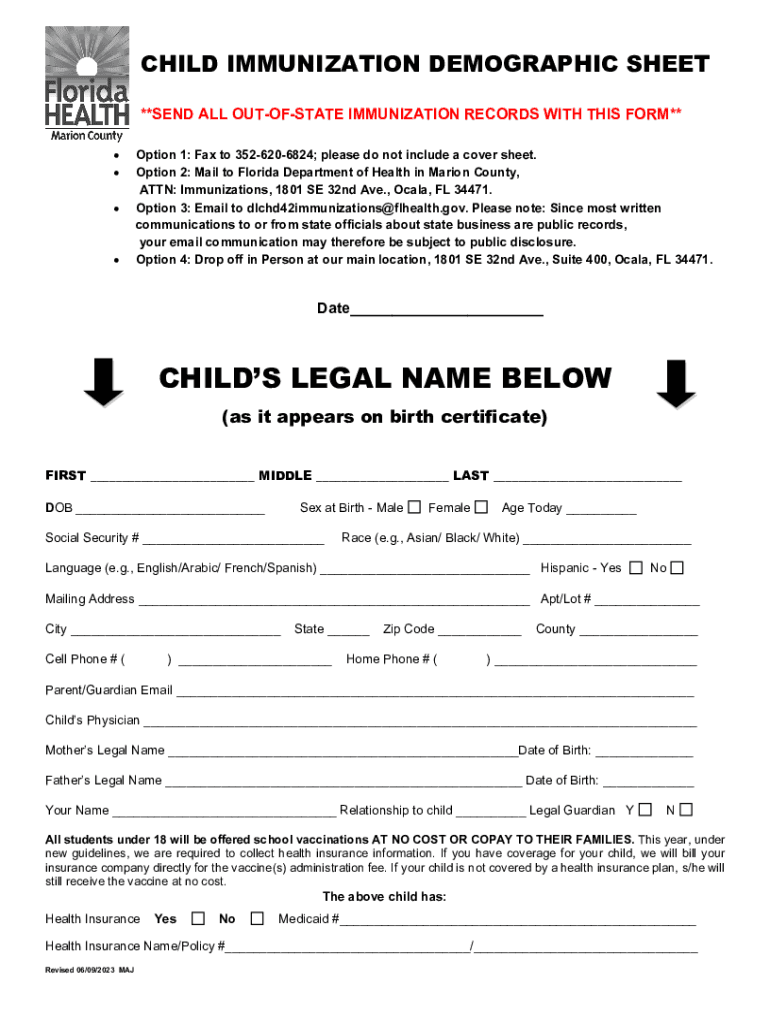 Fillable Online marion floridahealth Form Immunization Records - Fill ...