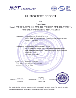 Fillable Online TEST REPORT UL 2056 Outline of Investigation for Safety ...