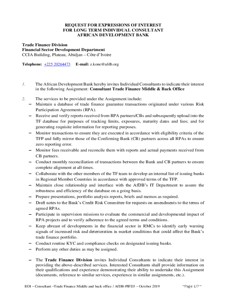 Fillable Online REQUEST FOR EXPRESSIONS OF INTEREST FOR ... Fax Email Print - pdfFiller