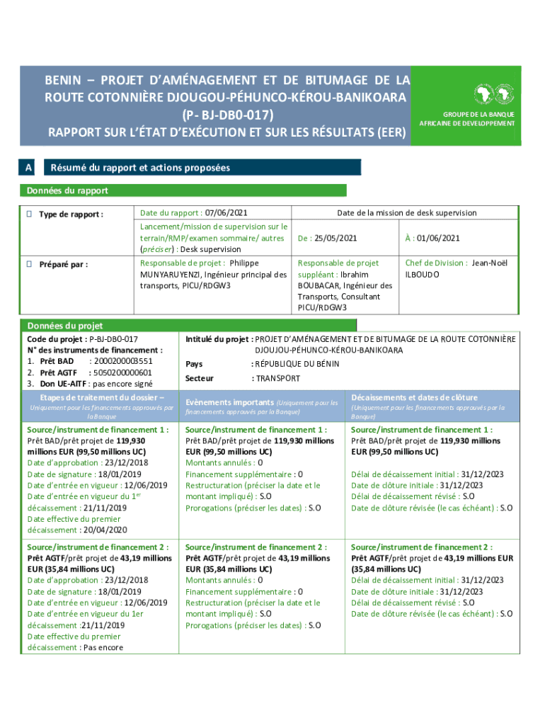 Remplissable En Ligne benin projet d'amnagement et de bitumage de la route ... Fax Email ...