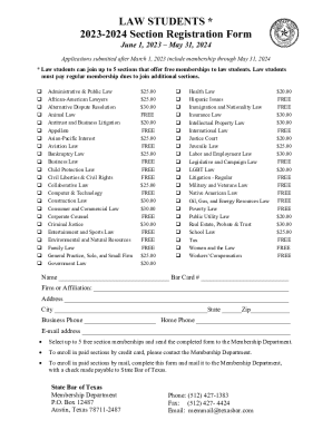 Fillable Online LAW STUDENTS * 2023-2024 Section Registration Form Fax Email Print - pdfFiller