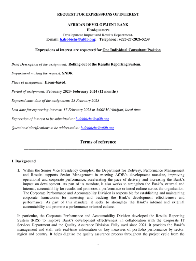 Fillable Online REQUEST FOR EXPRESSIONS OF INTEREST FOR AN ... Fax Email Print - pdfFiller