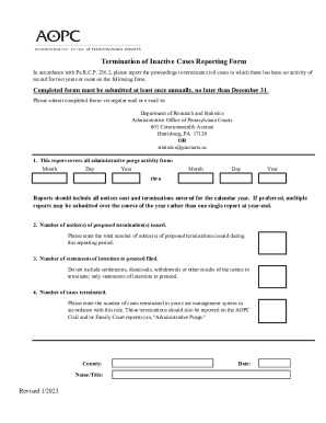 Fillable Online Termination of Inactive Cases Reporting Form Fax Email Print - pdfFiller