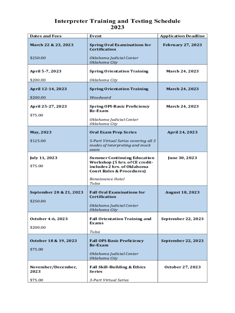 Fillable Online Language Services Section Schedule of Events Fax Email ...