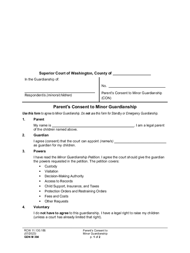 Fillable Online Parent's Consent to Minor Guardianship Fax Email Print - pdfFiller