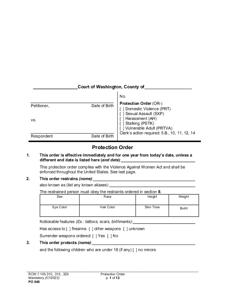 Fillable Online Protection Order (OR-) Fax Email Print - pdfFiller