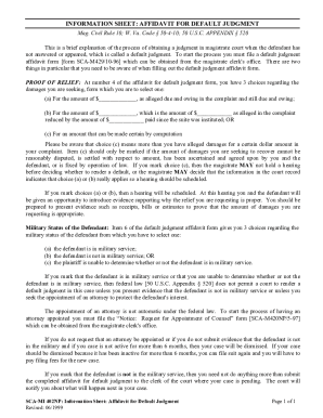 Fillable Online Information Sheet: Affidavit For Default Judgment Fax Email Print - pdfFiller