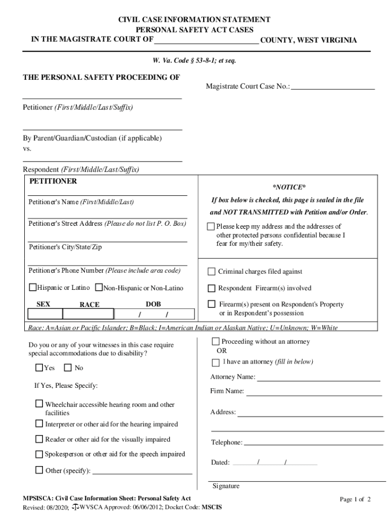 Fillable Online Civil Case Information Statement Fax Email Print ...