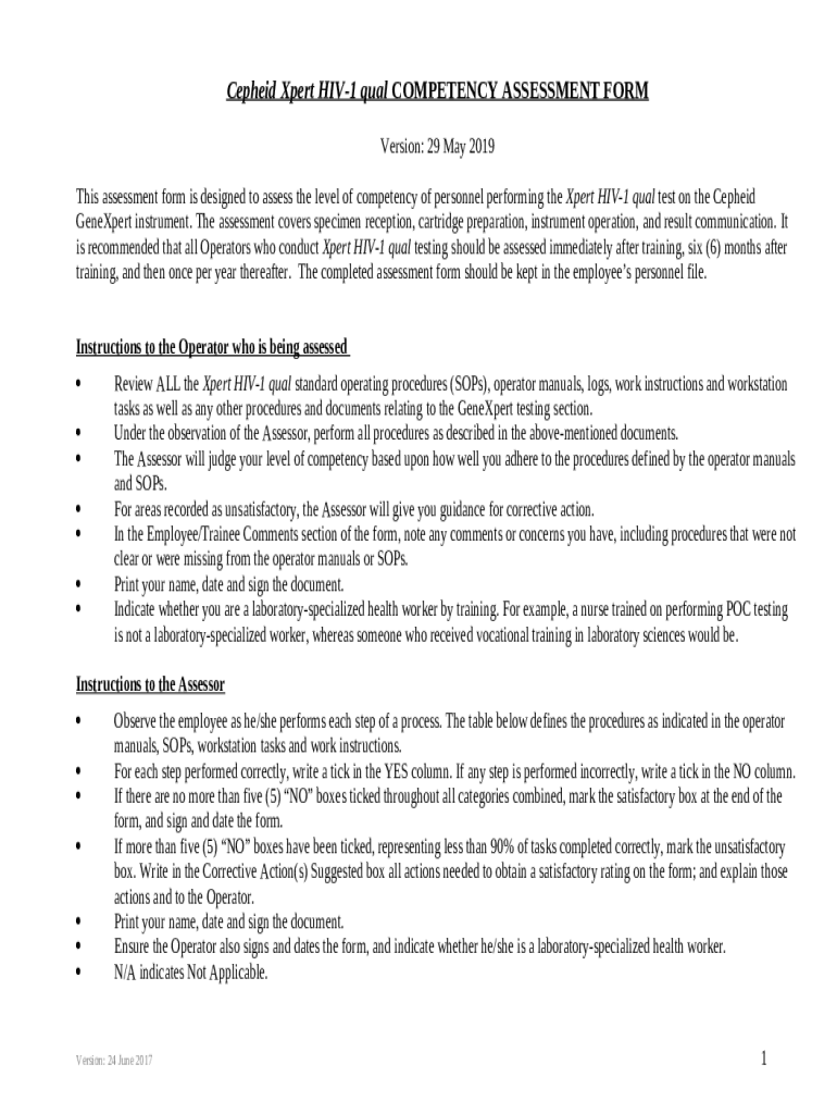 Xpert HIV-1 qual COMPETENCY ASSESSMENT Doc Template | pdfFiller