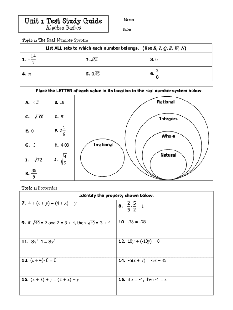 Fillable Online Algebra II: Unit 1 - Lesson 1 - Real Numbers and Their ...
