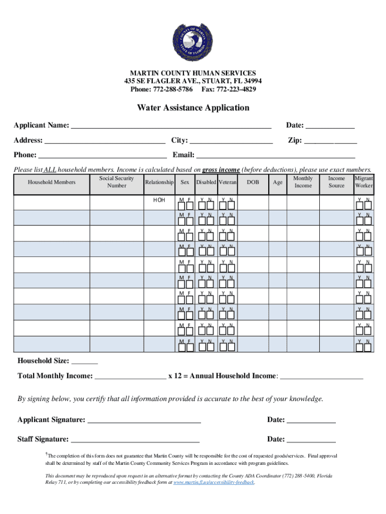 Fillable Online Water Assistance Application Eligibility Criteria ...