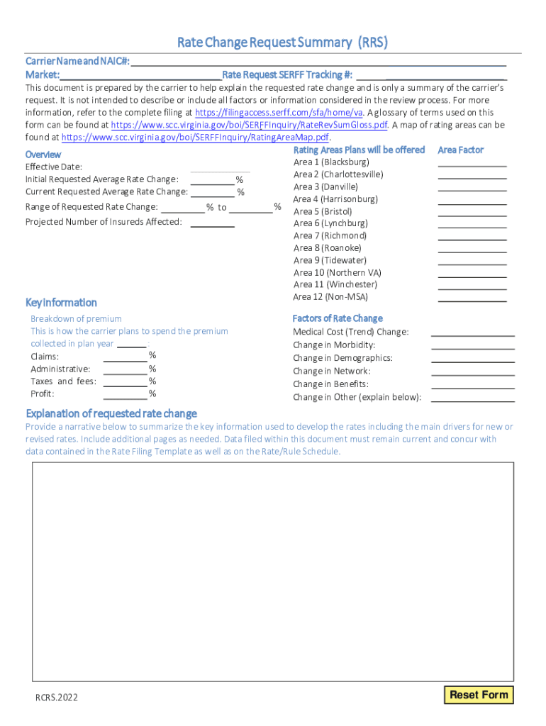 Fillable Online scc virginia Rate Change Request Summary (RRS) Fax ...